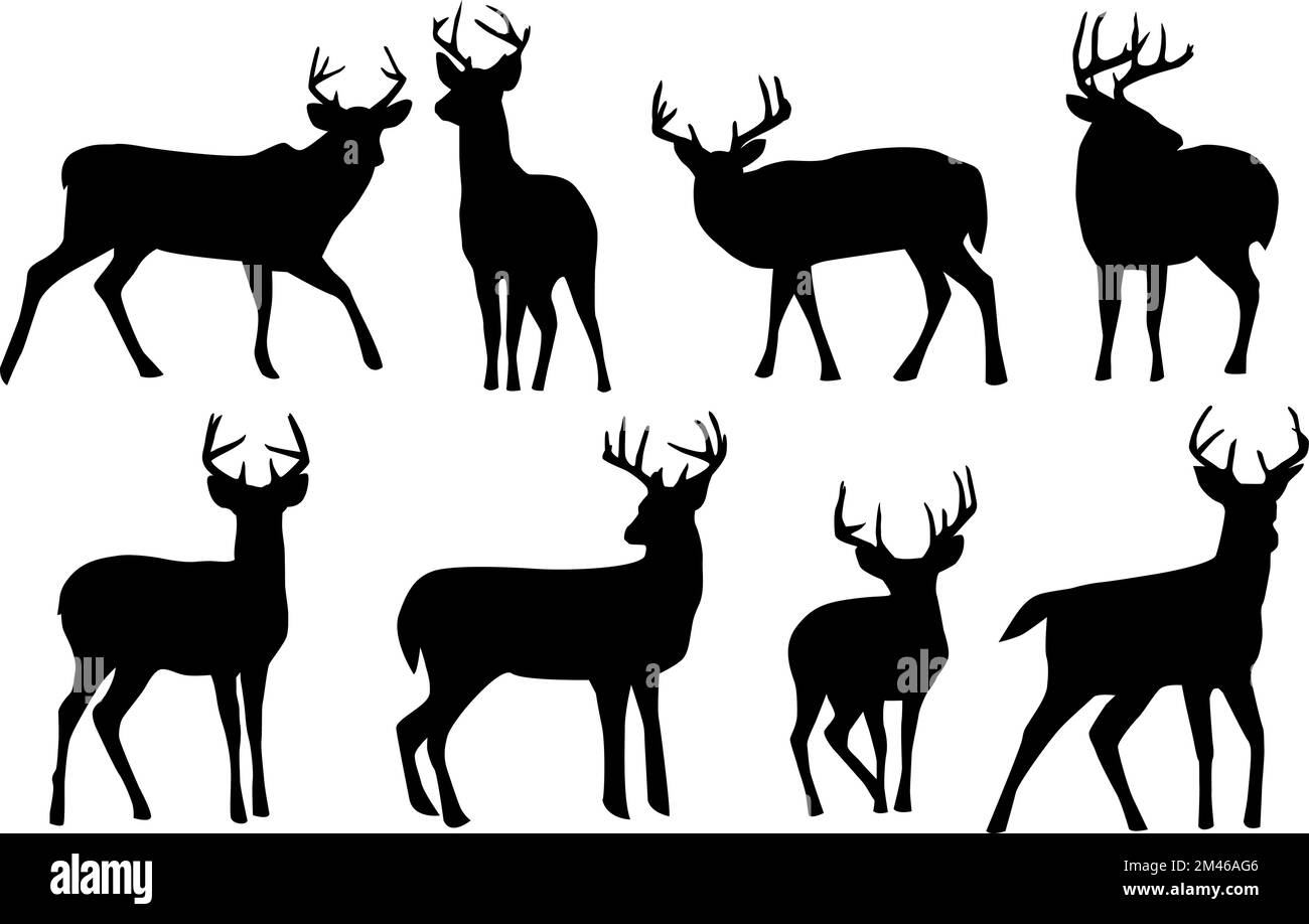 Vector Christmas deer silhouettes on isolated white background. Icon ...