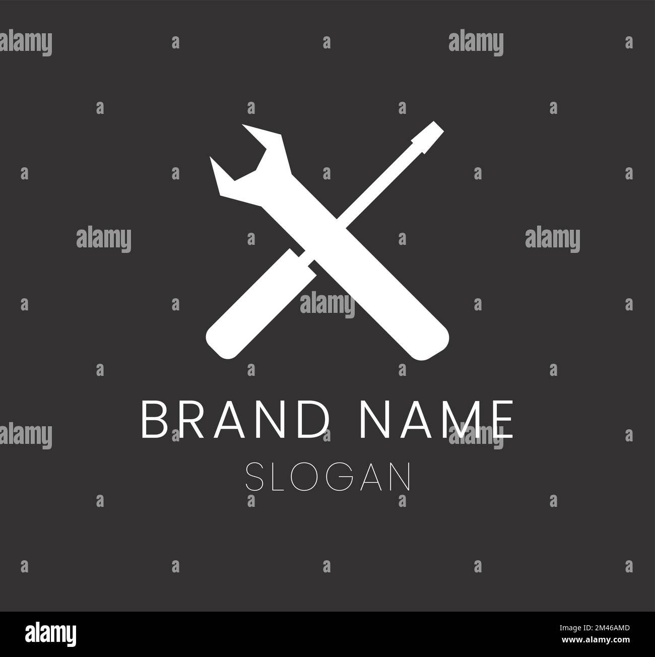 A vector of generic minimalistic monochromatic logo with wrench and ...