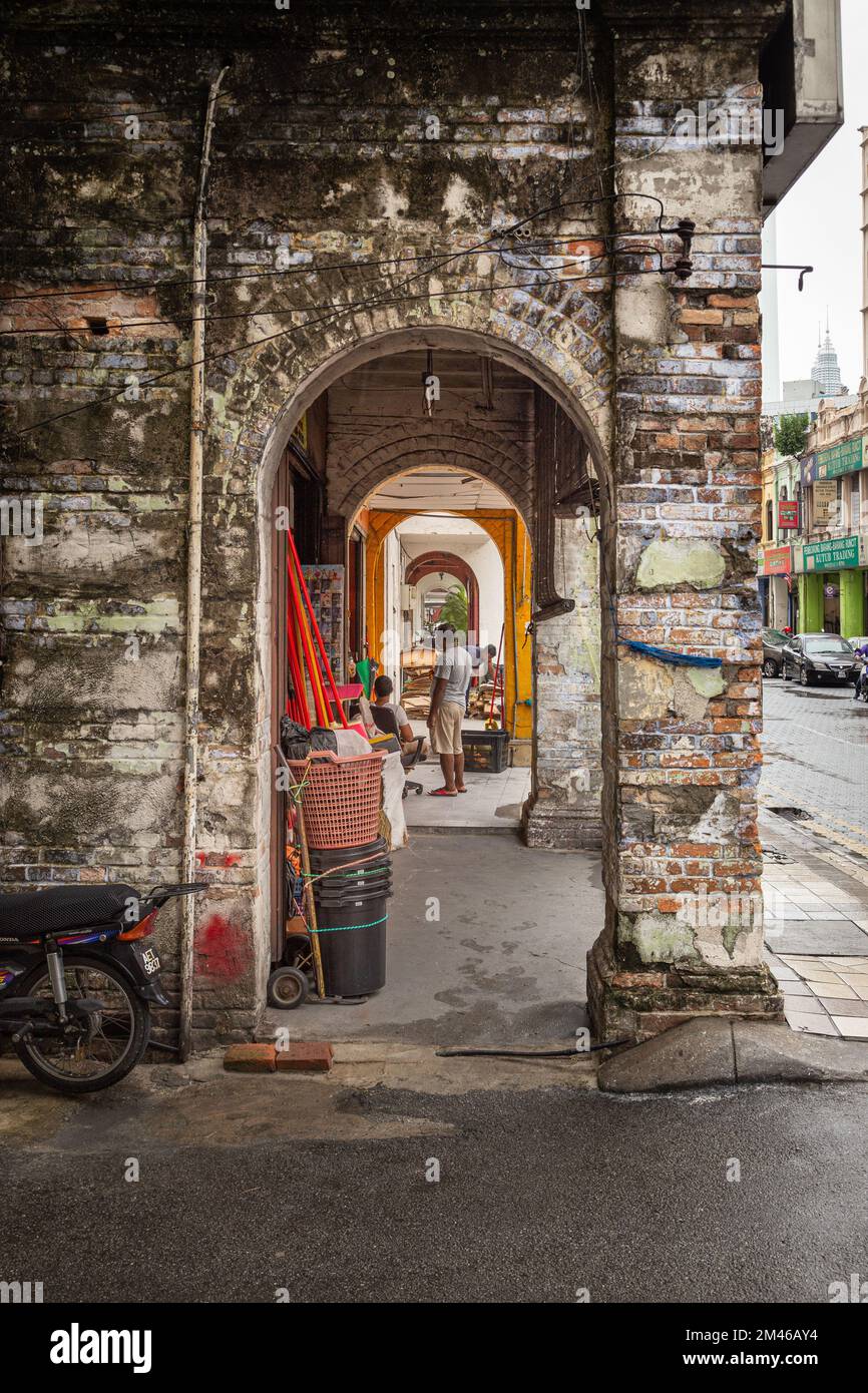 A view through the Five-foot Way (covered verandah space) of shophouses ...