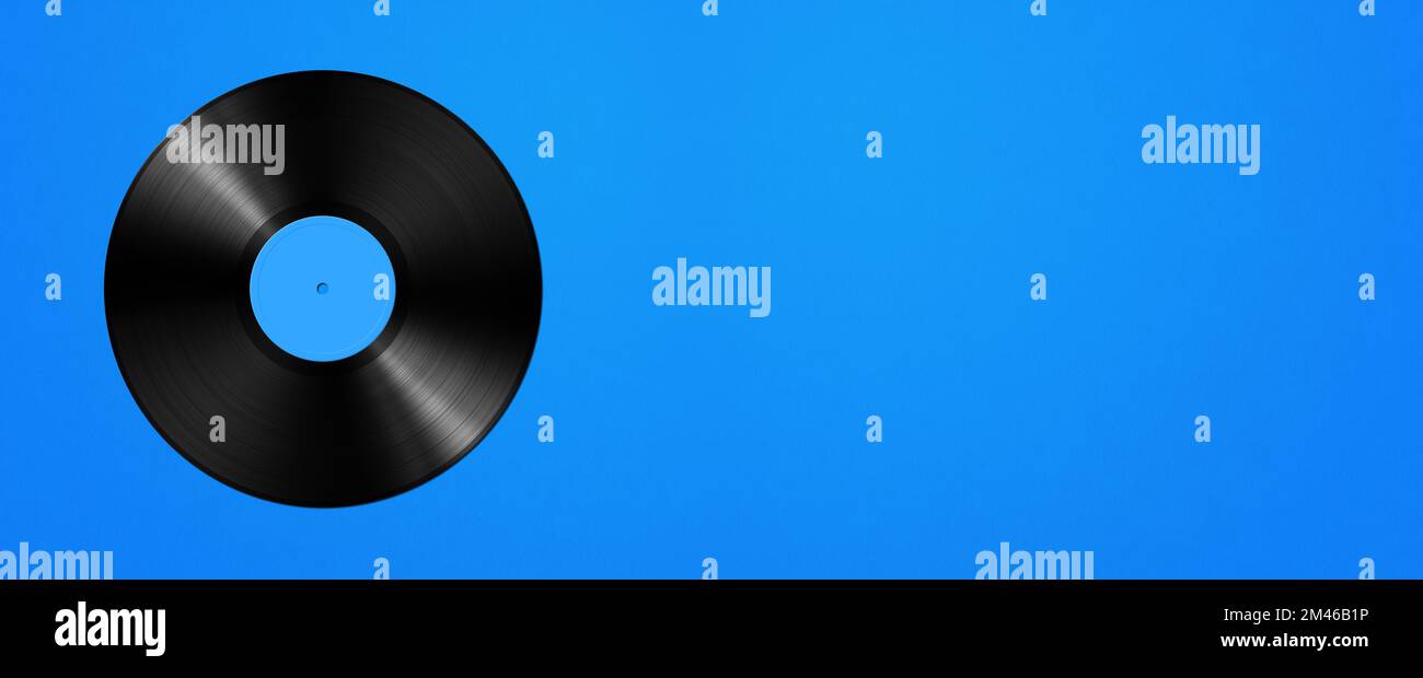 Vinyl record isolated on blue background. Horizontal banner. 3D ...