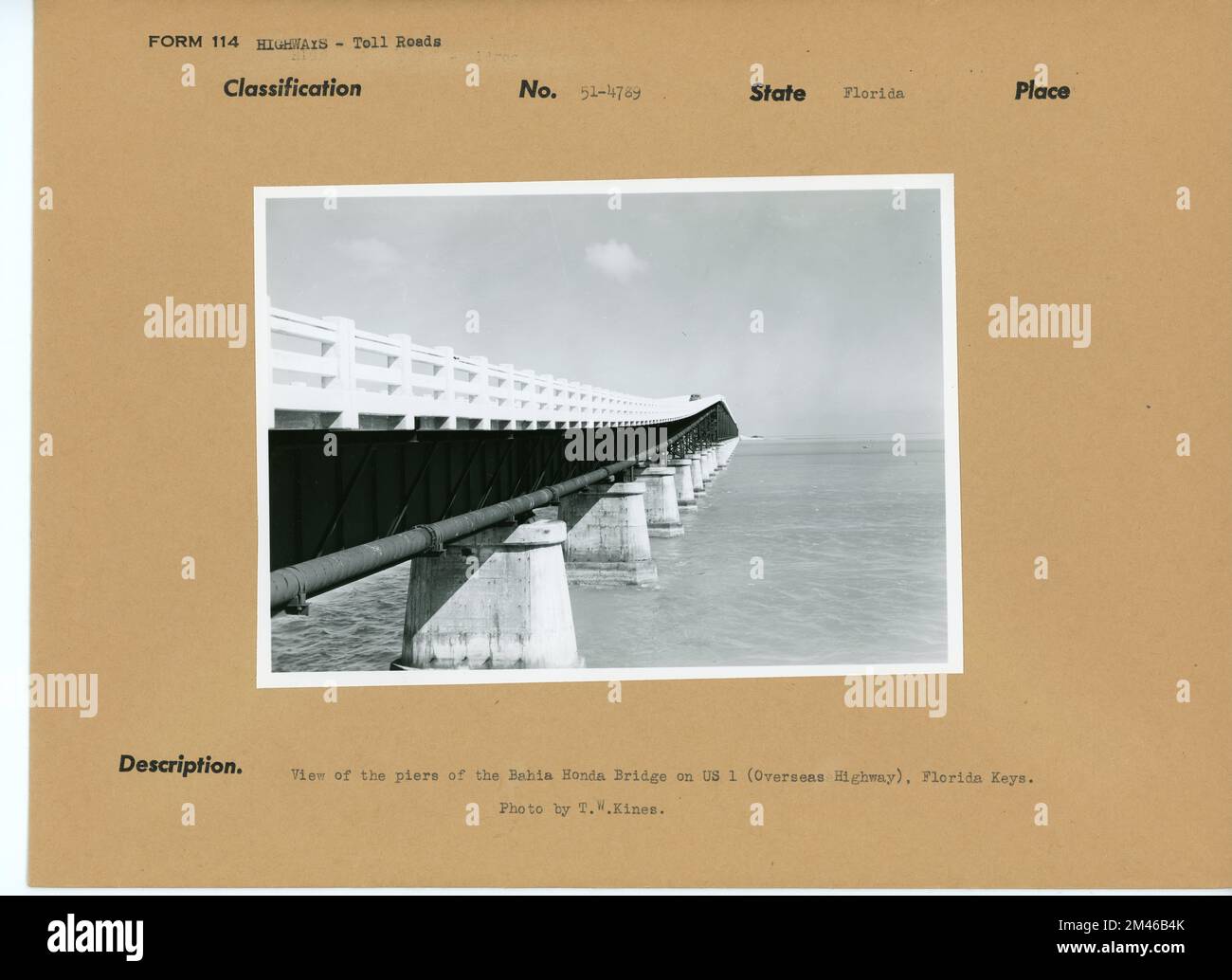 Bridge in Florida. Original caption: View of the piers of the Bahia ...