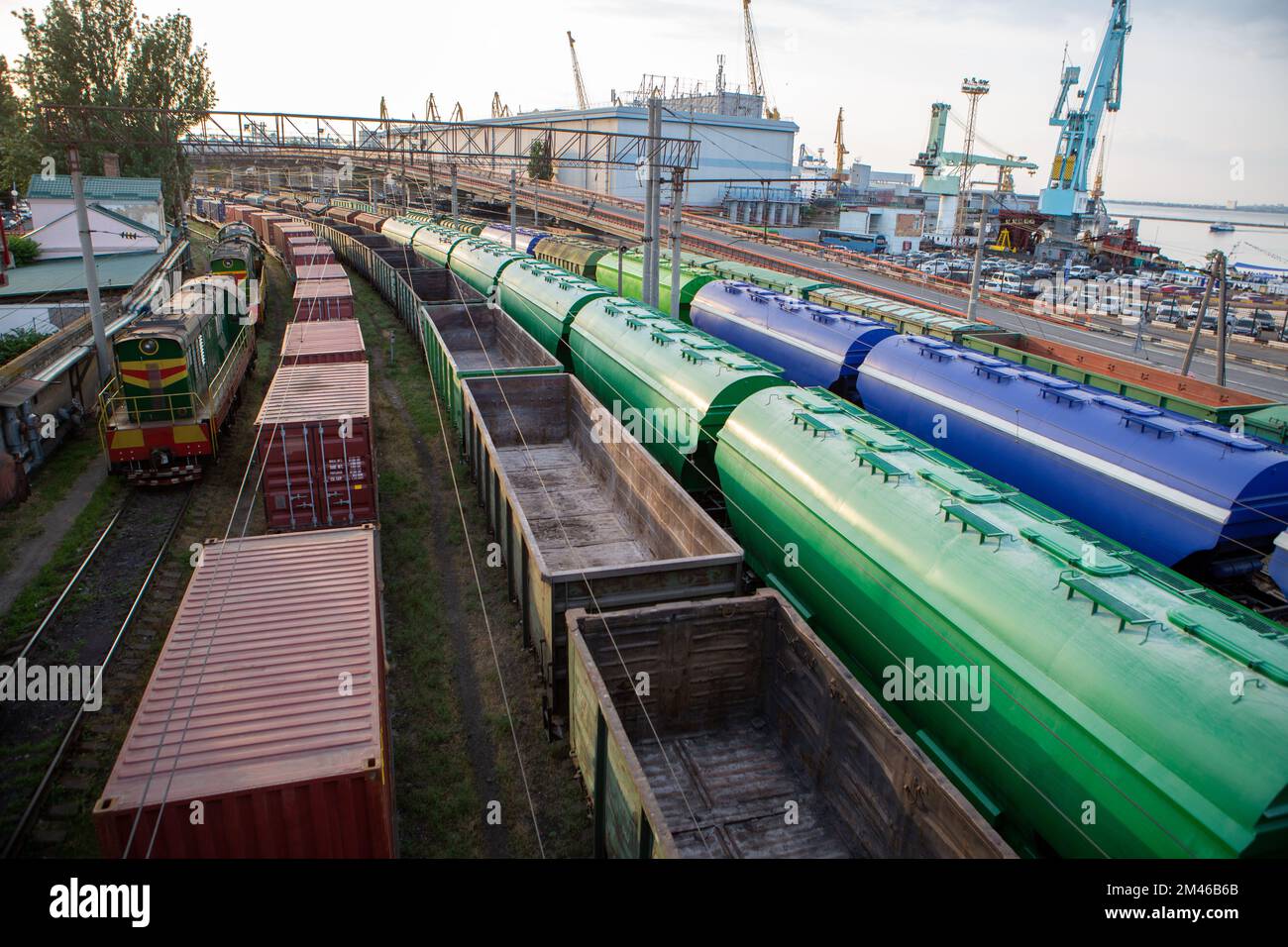 Railway wagon in an industrial port. railway carriage for ore ...