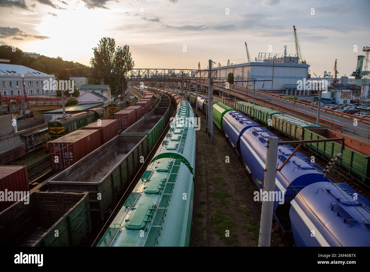 Railway wagon in an industrial port. railway carriage for ore ...