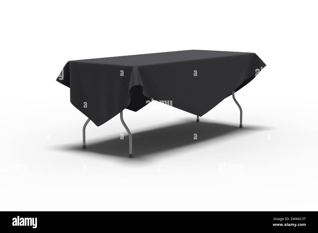 Black tapered table cloth draped over a folding trestle table ...