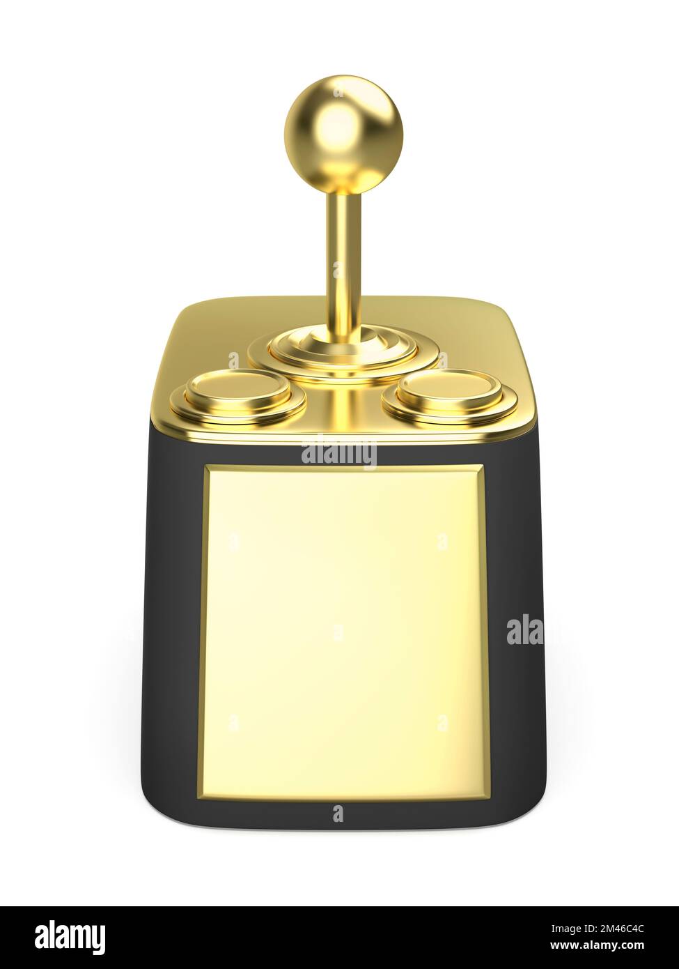 Gold computer joystick trophy on white background, front view Stock ...