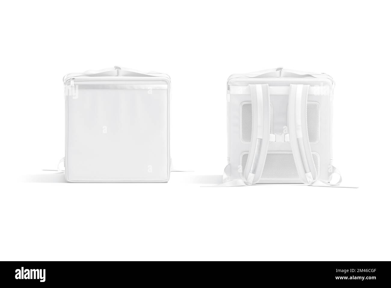 Blank white delivery bag with strap mockup, front back view, 3d ...