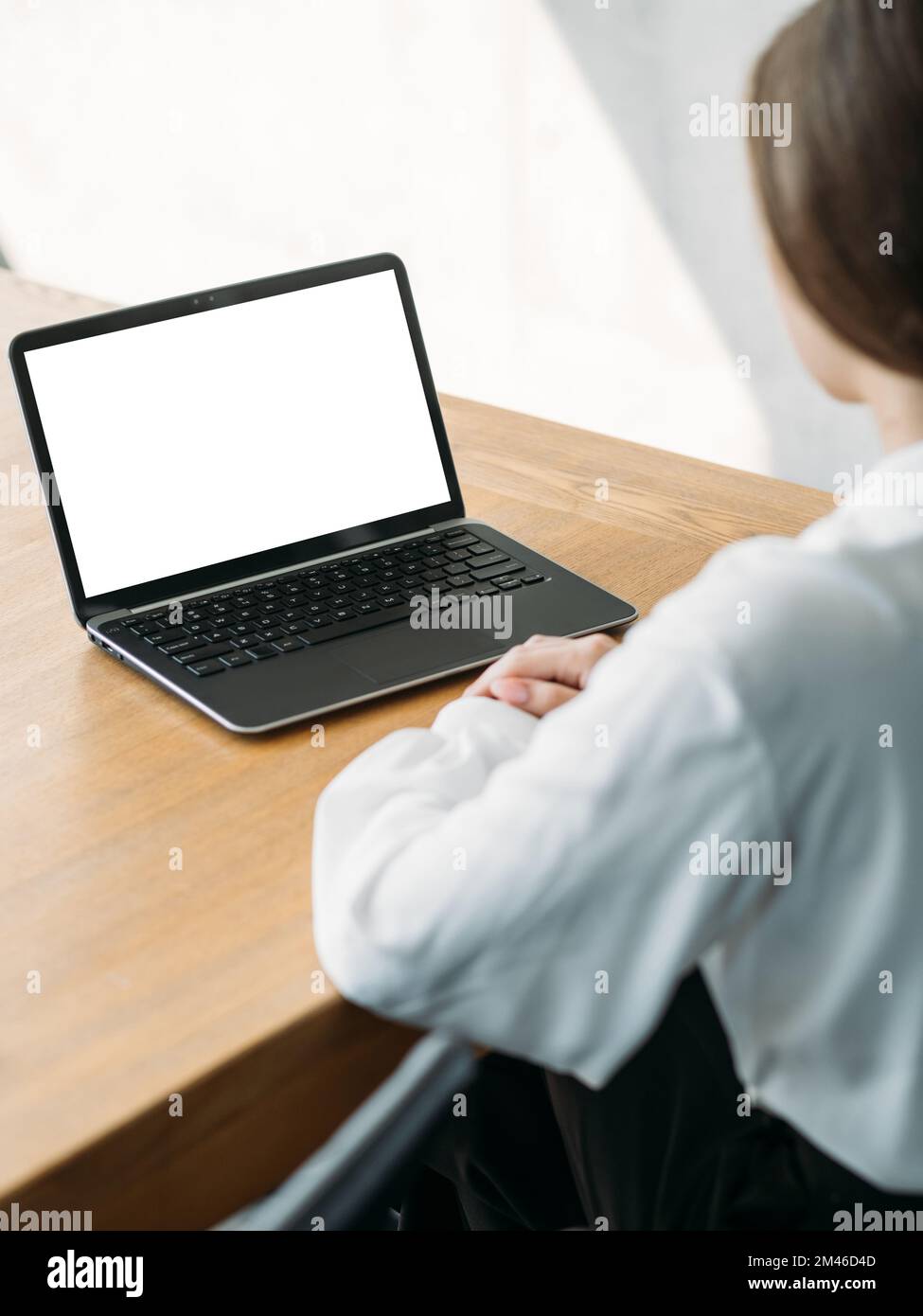 virtual education elegant woman computer mockup Stock Photo - Alamy