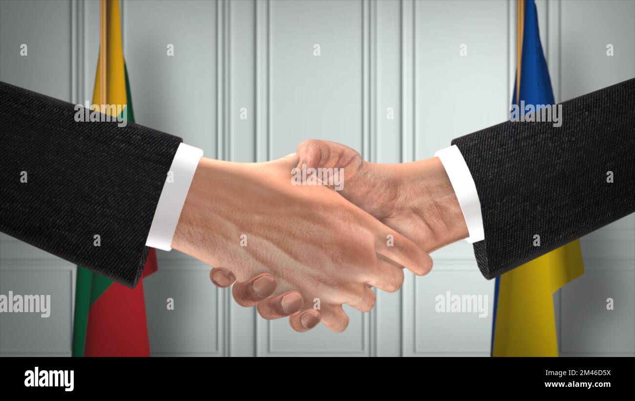 Lithuania and Ukraine diplomacy deal 3D illustration. Businessman ...
