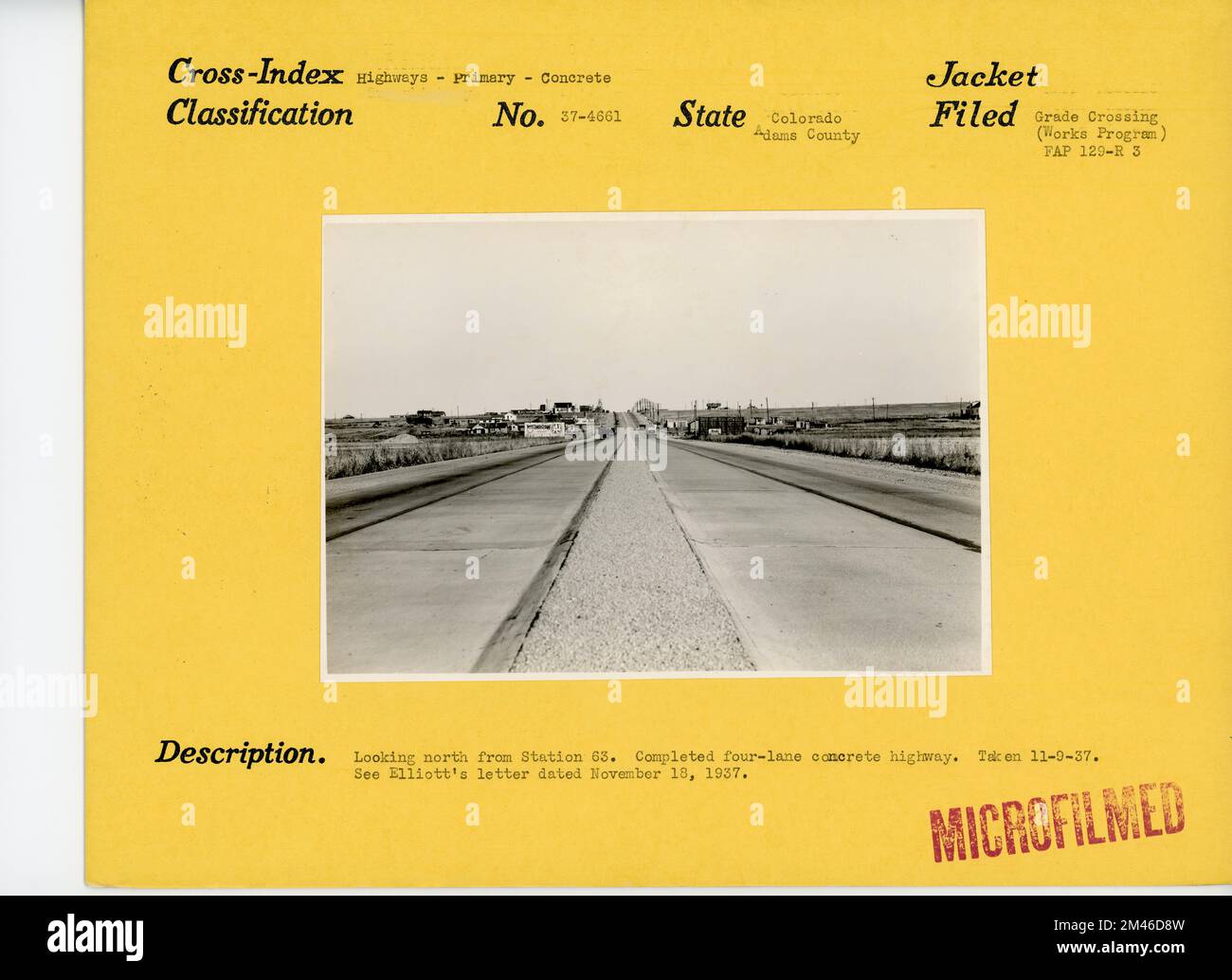 Looking north from Station 63, Completed four-lane concrete highway ...