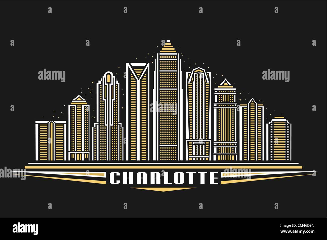 Vector illustration of Charlotte, dark poster with simple linear design ...