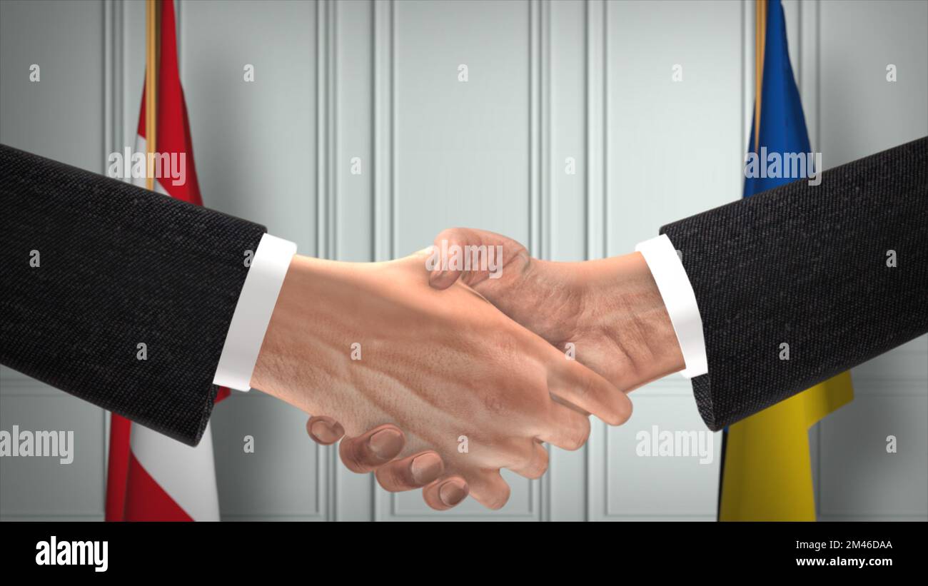 Peru and Ukraine diplomacy deal 3D illustration. Businessman partner ...