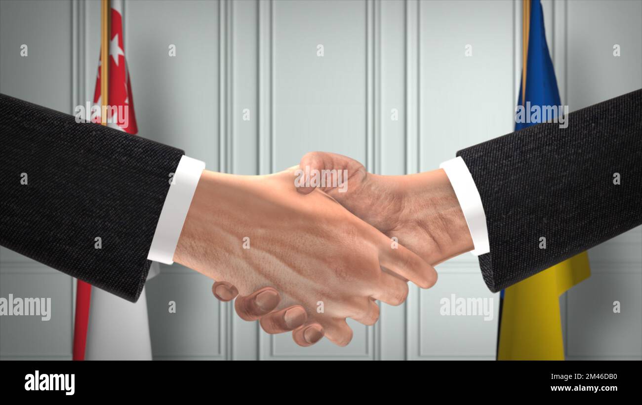 Singapore and Ukraine diplomacy deal 3D illustration. Businessman ...