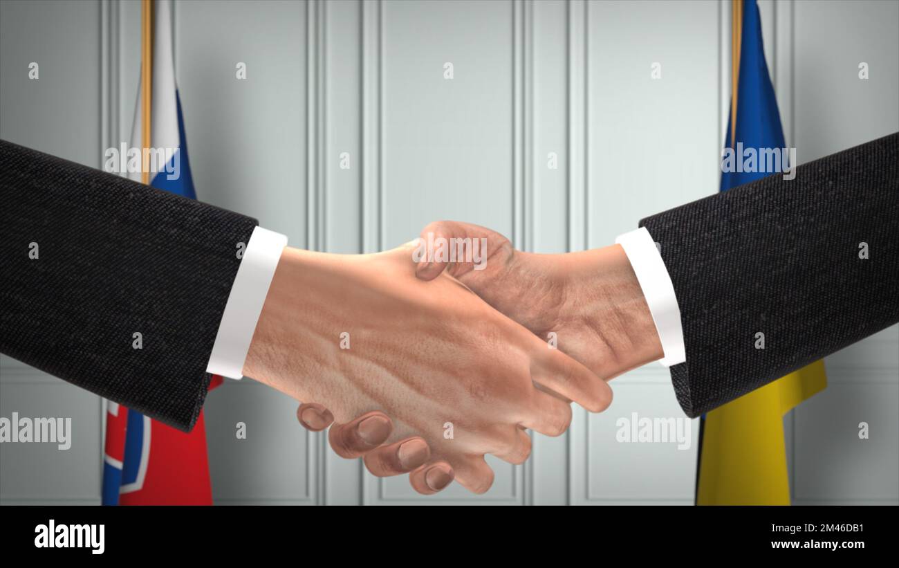 Slovakia and Ukraine diplomacy deal 3D illustration. Businessman ...