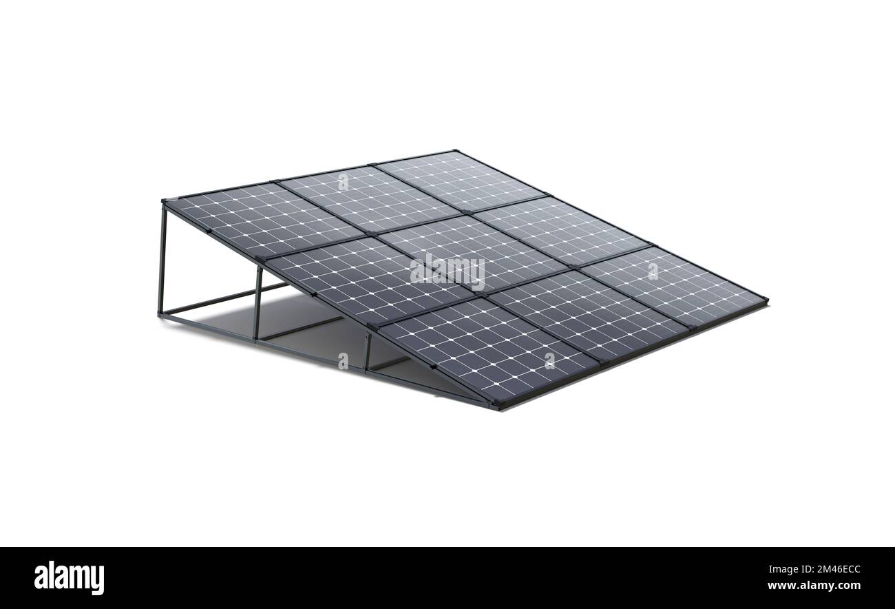 Blank black solar panel roof-mounted mock up, side view, 3d rendering ...