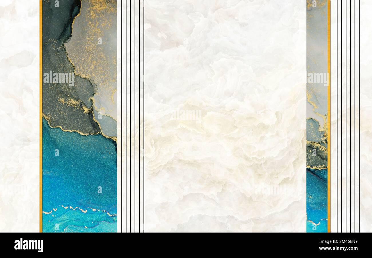 Geometric watercolor and marble background wall, golden line art ...