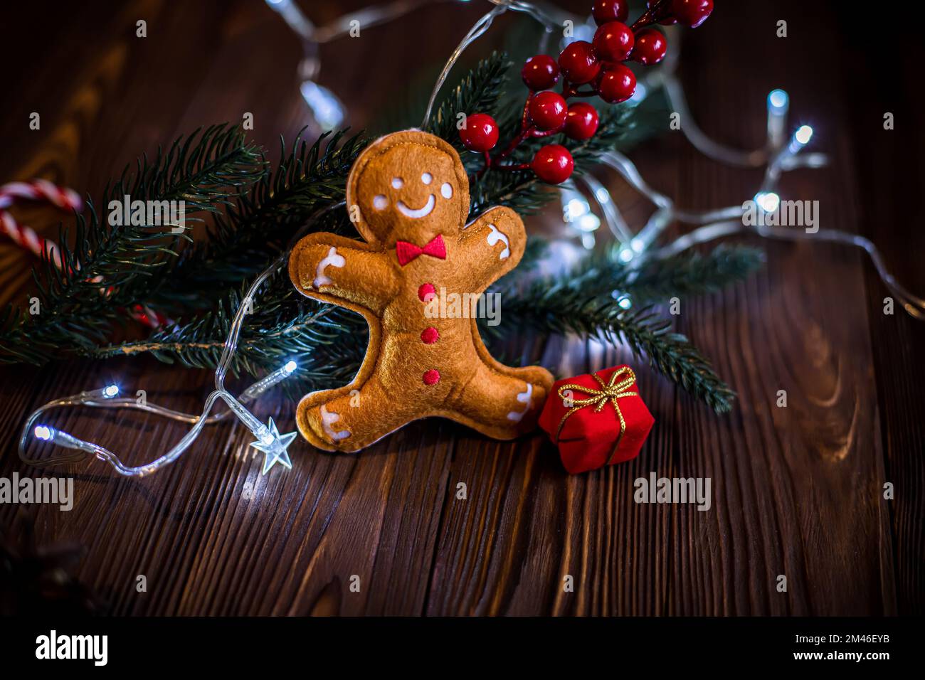gingerbread Man on a vintage wooden table. Celebrating Christmas in a ...