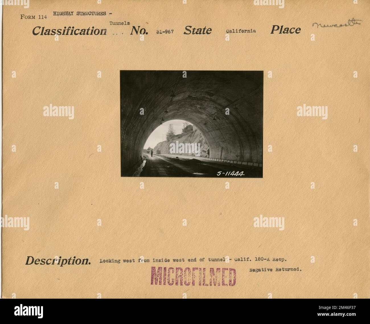 Newcastle Tunnel. Original caption: Looking west from inside west end ...