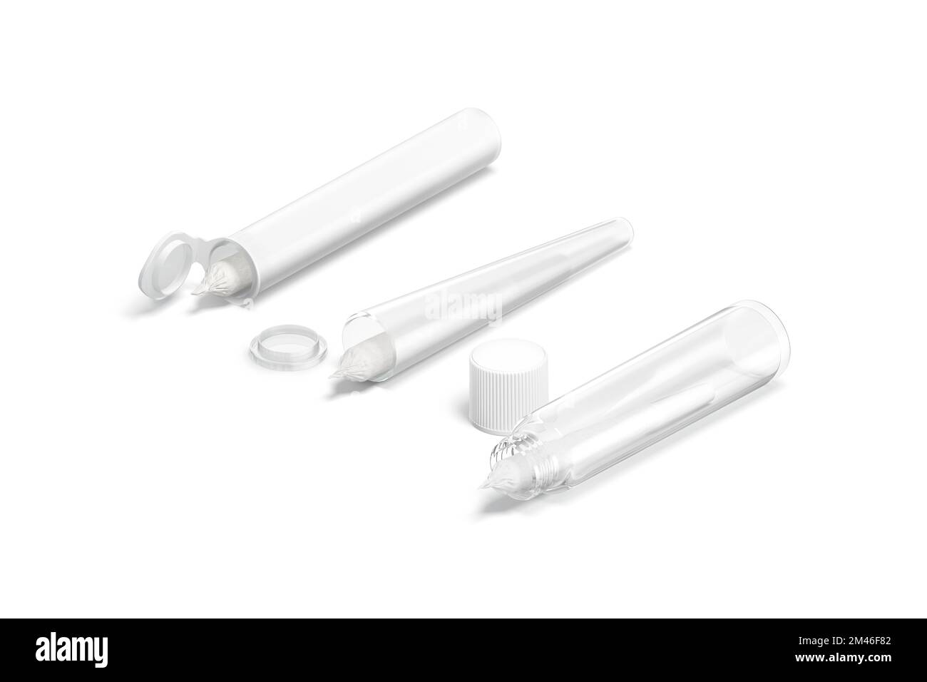 Blank white weed joint with plastic tube pack mockup, isolated, 3d ...