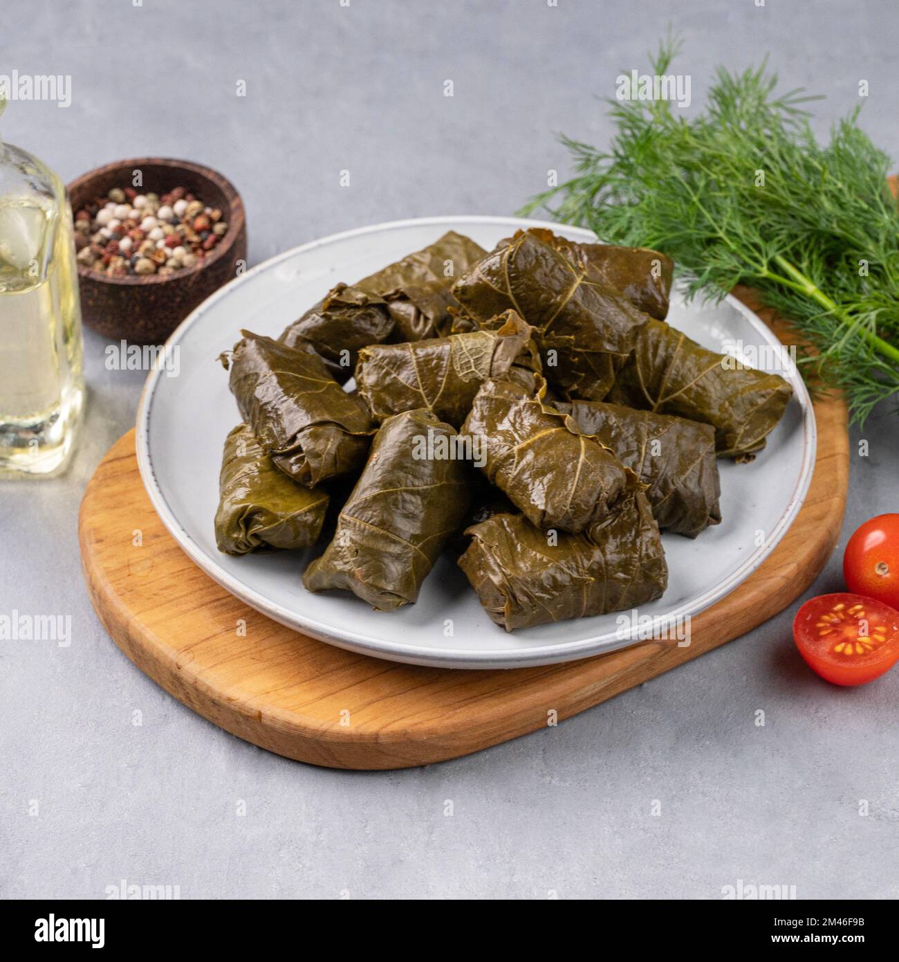 Dolma. Stuffed grape leaves (traditional Caucasian, Turkish, Greek ...
