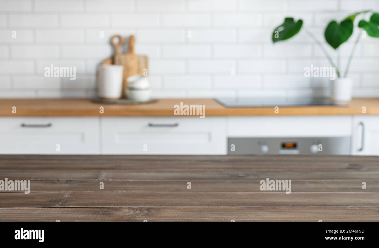 Dark wooden countertop with free space for mounting a product or layout ...