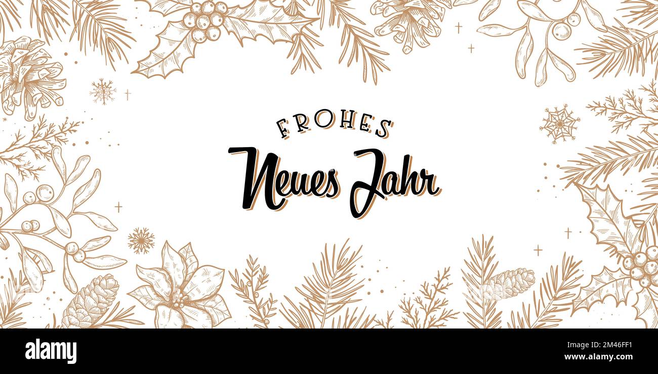 Cute hand drawn New Years banner with fireworks and German type saying ...