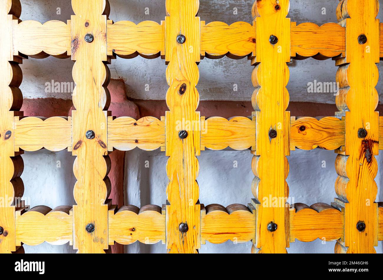 Traditional massive wooden gate in Valdai monastery close up Stock ...
