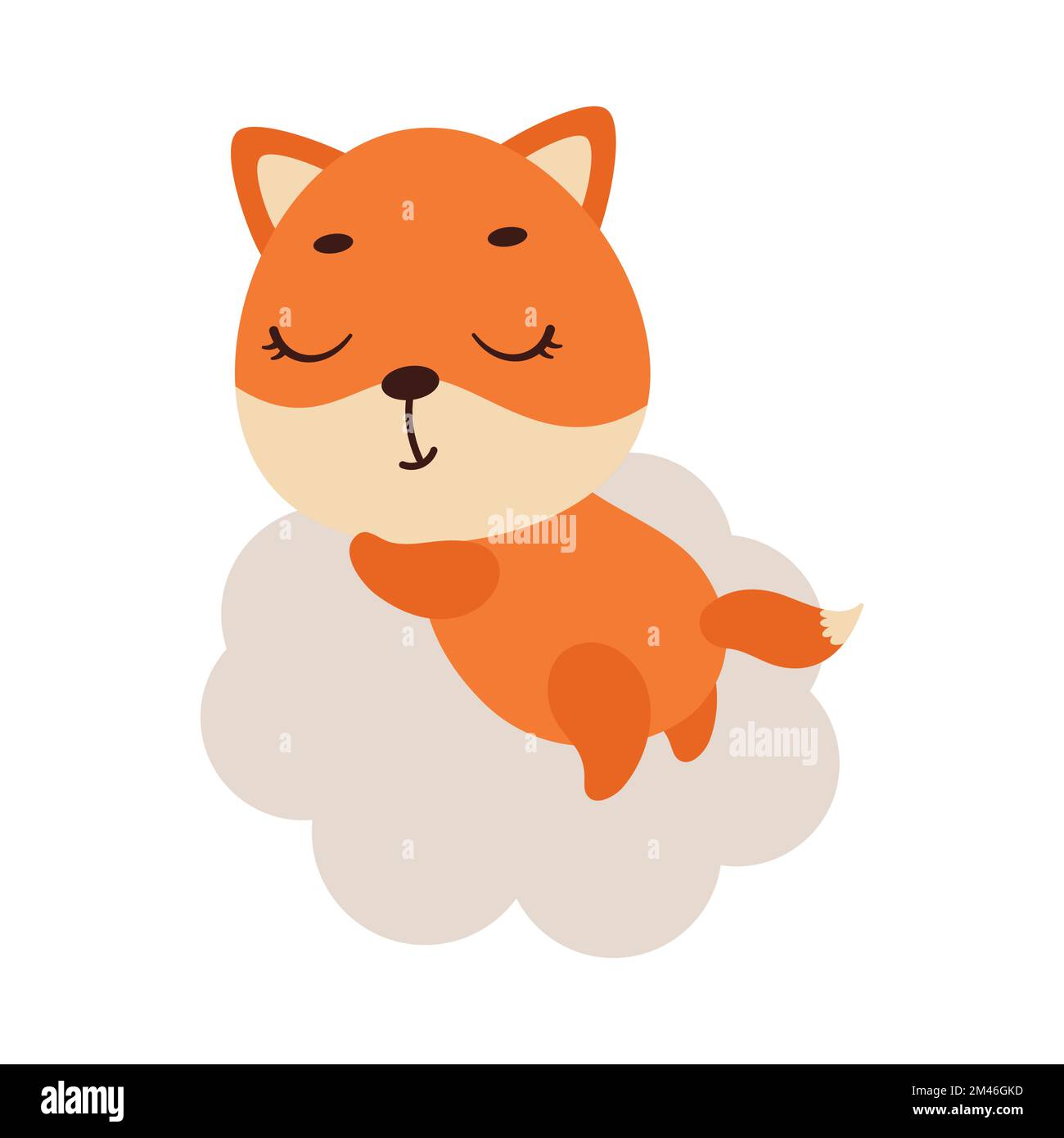 Cute little fox sleeping on cloud. Cartoon animal character for kids t ...