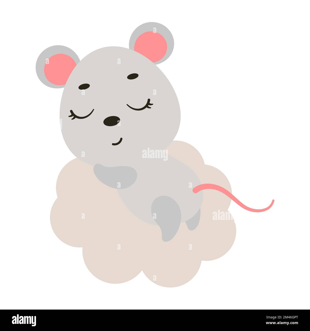 Cute little mouse sleeping on cloud. Cartoon animal character for kids ...