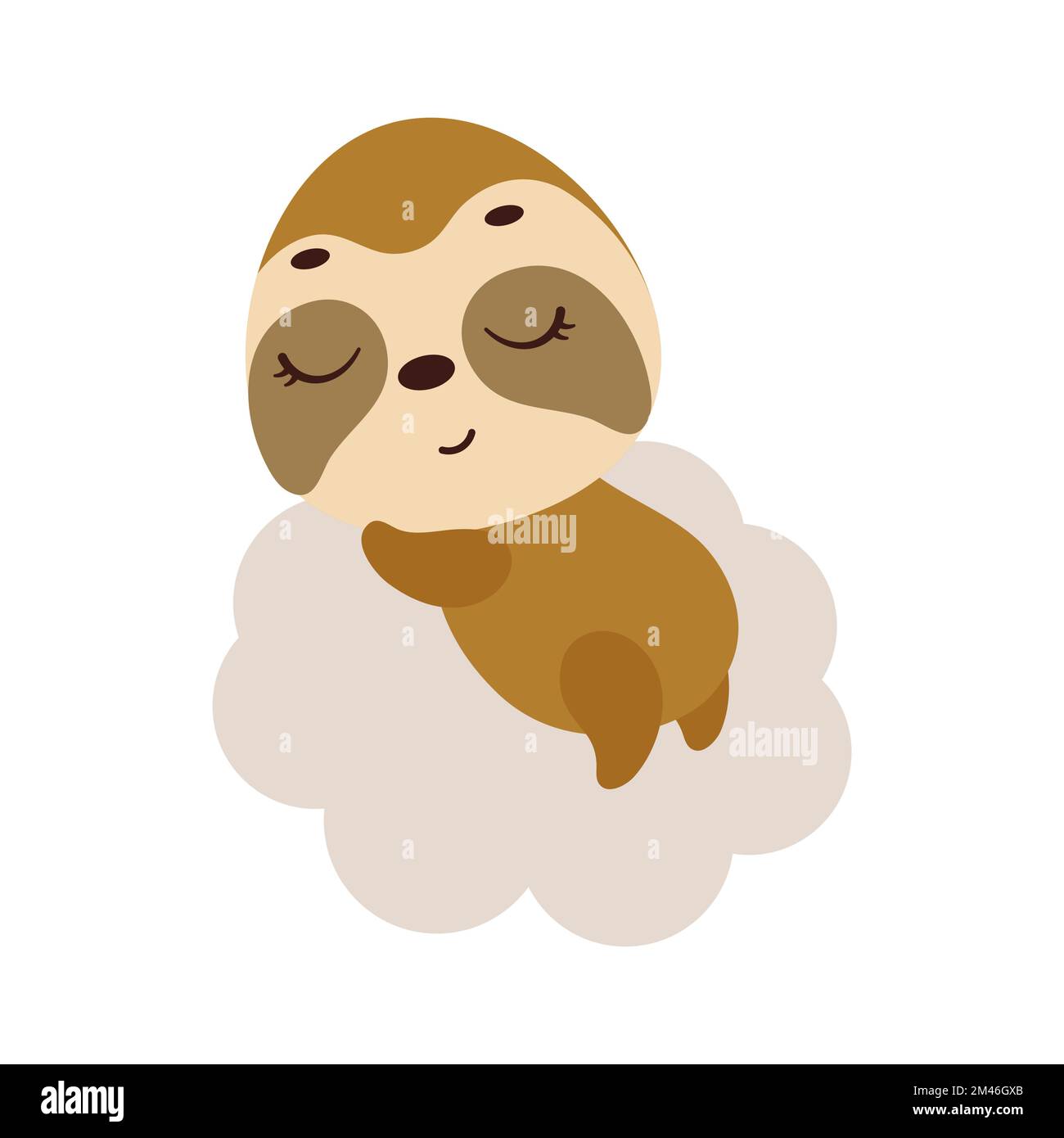 Cute little sloth sleeping on cloud. Cartoon animal character for kids ...