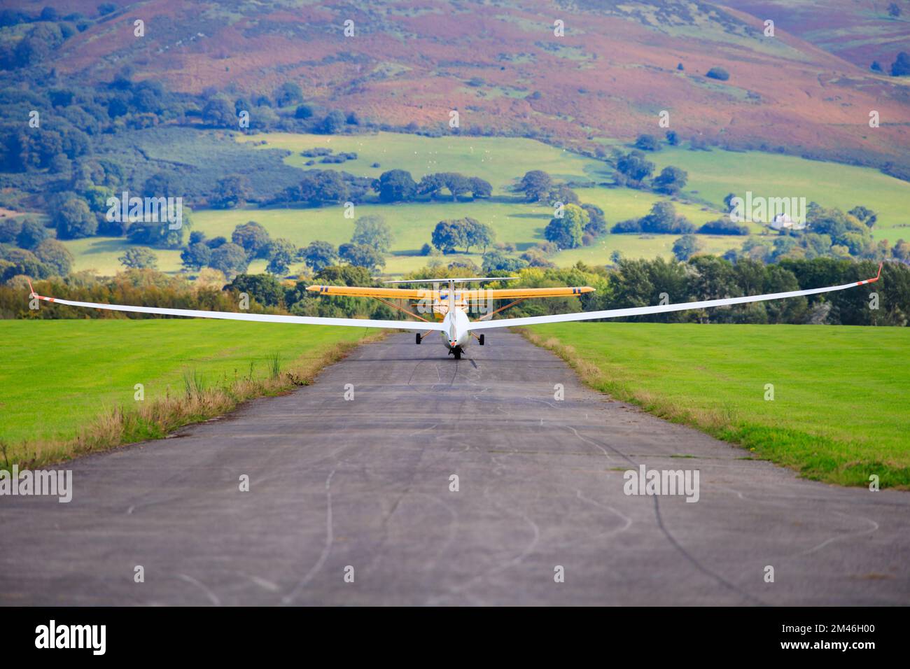 RAFGSA Duo Discus glider sailplane on aerotow launch behind Eurofox tug ...