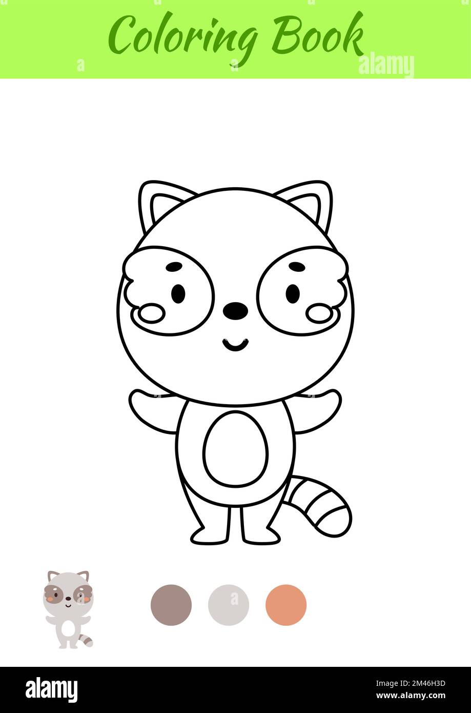 Coloring page happy raccoon. Coloring book for kids. Educational ...