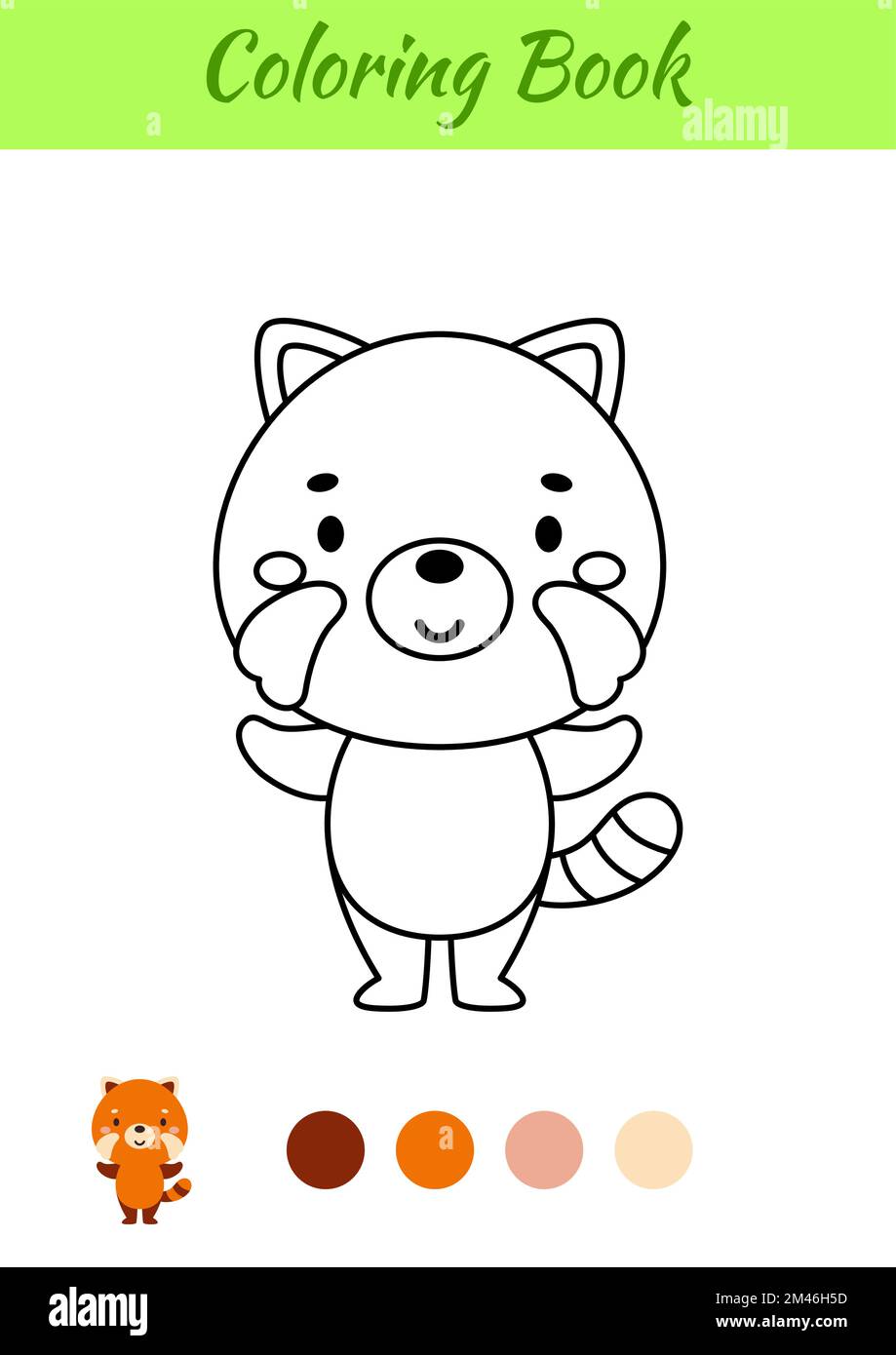 Coloring page happy red panda. Coloring book for kids. Educational ...