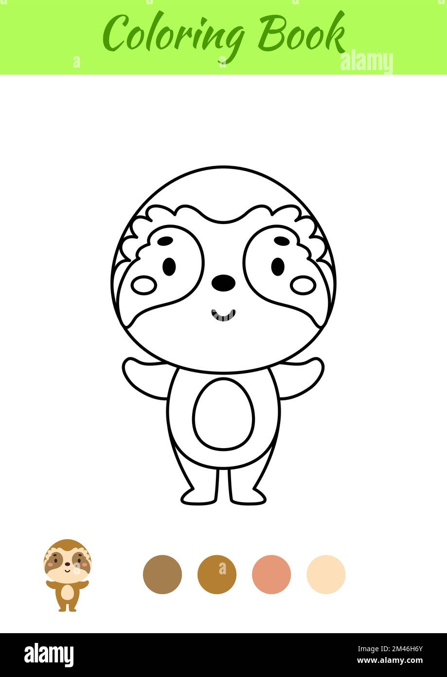 Coloring page happy sloth. Coloring book for kids. Educational activity ...