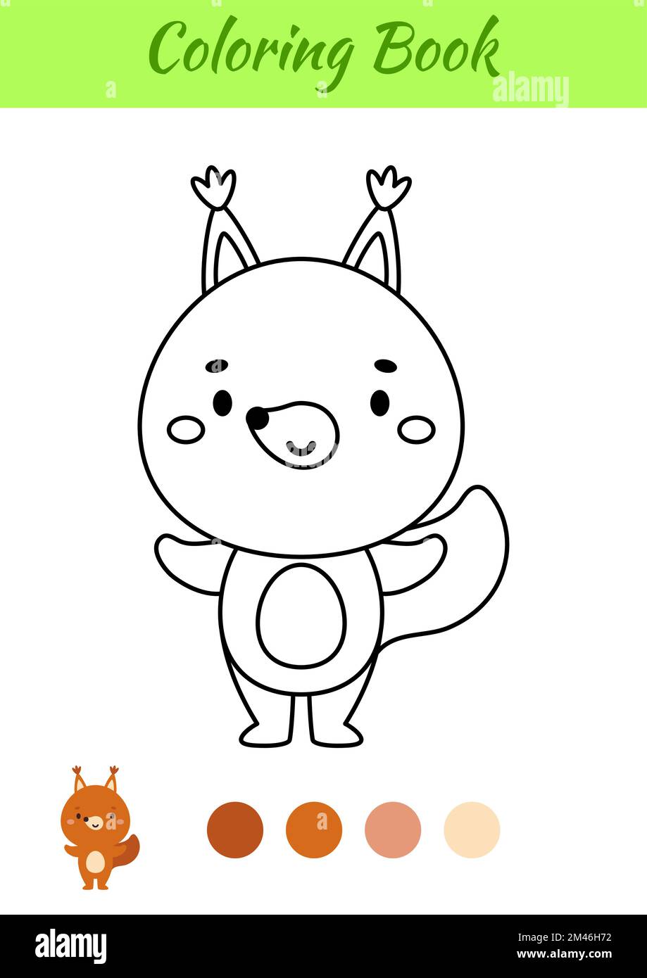 Coloring page happy squirrel. Coloring book for kids. Educational ...