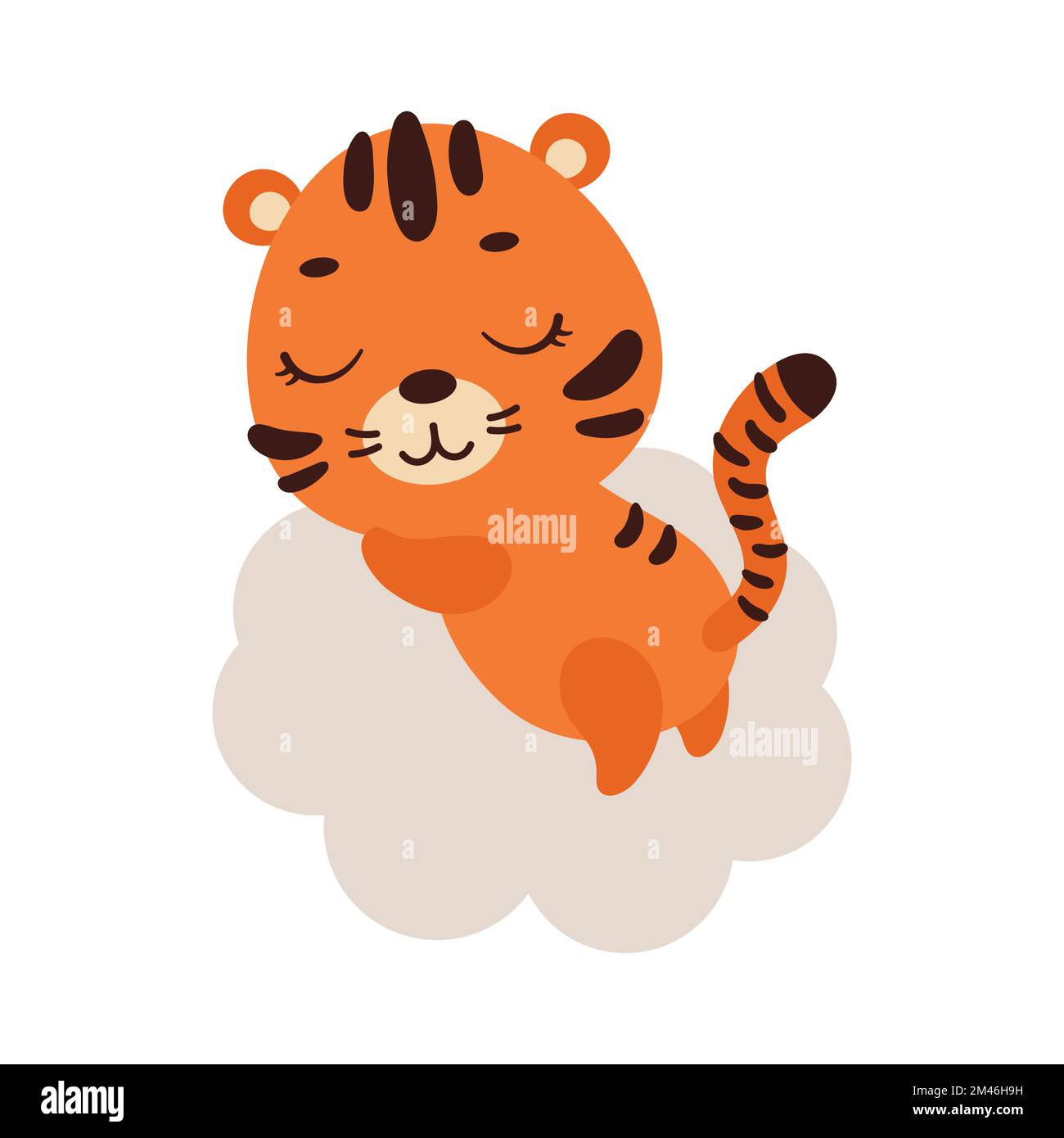 Cute little tiger sleeping on cloud. Cartoon animal character for kids ...
