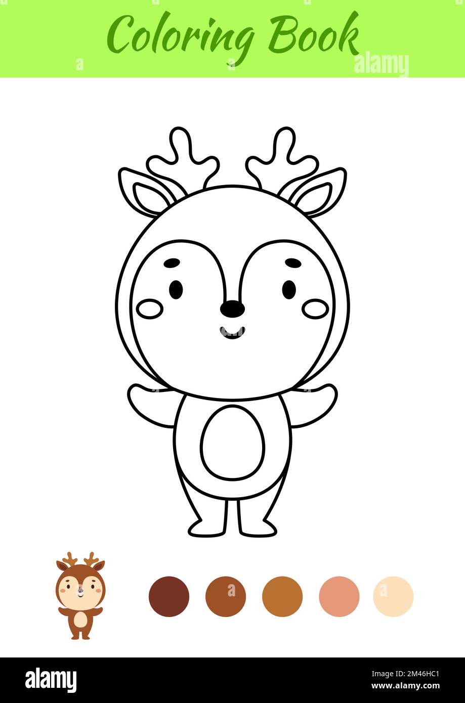 Coloring page happy deer. Coloring book for kids. Educational activity ...