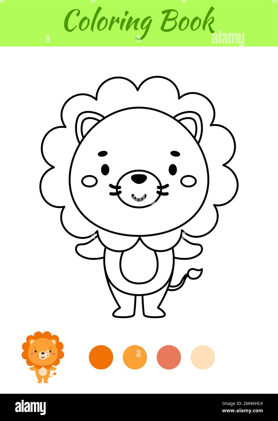 Coloring page happy lion. Coloring book for kids. Educational activity ...