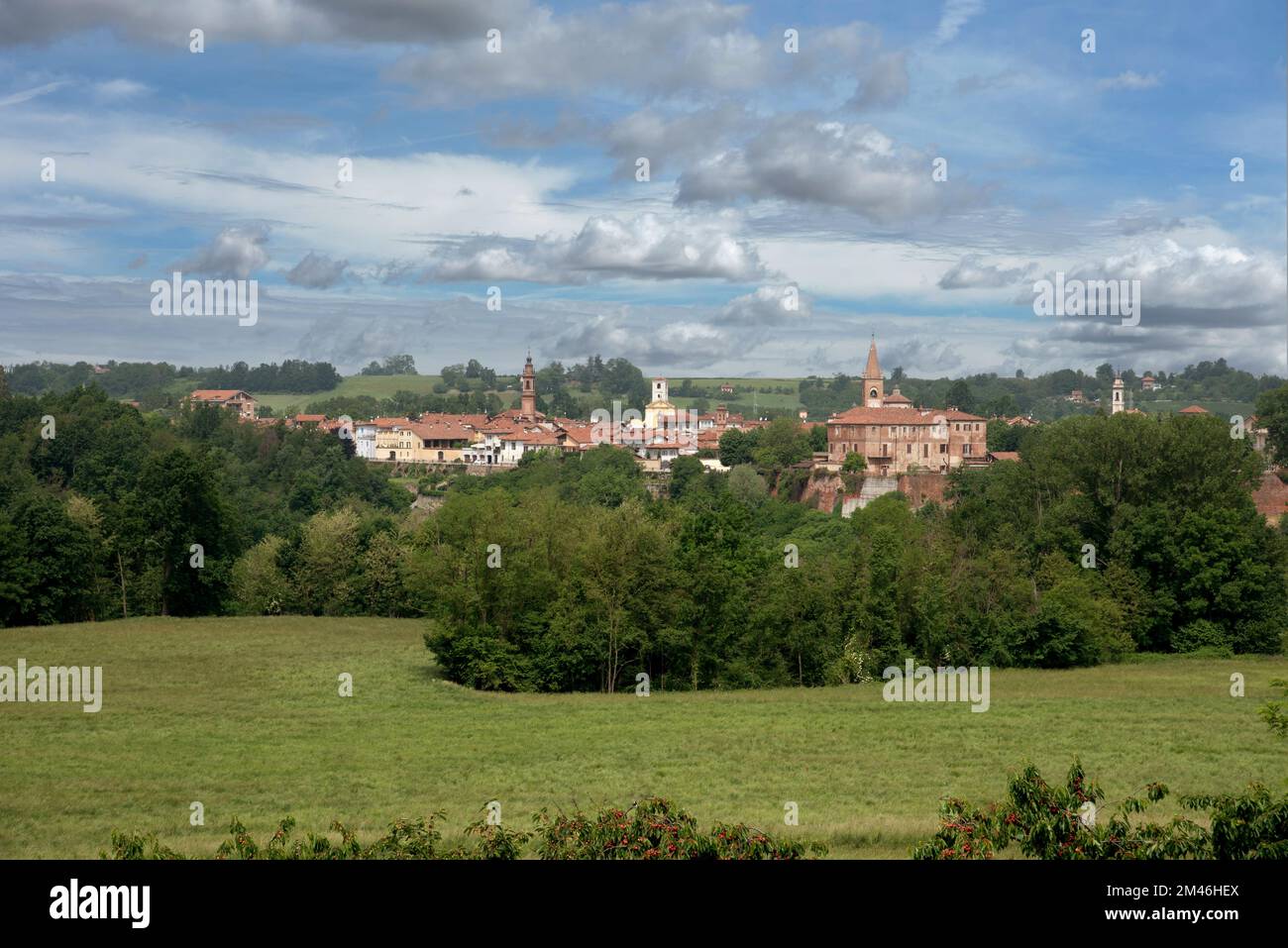 Cityscape of Bene Vagienna, Cuneo, Piedmont, Italy, with view landscape ...