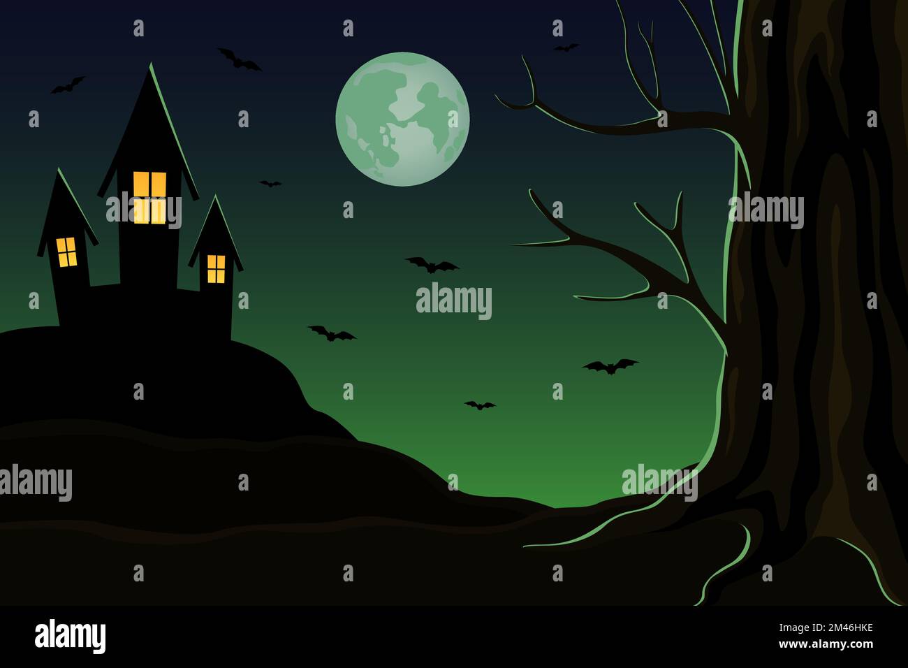 Creepy autumn night. Full moon. Vector illustration Stock Vector Image ...