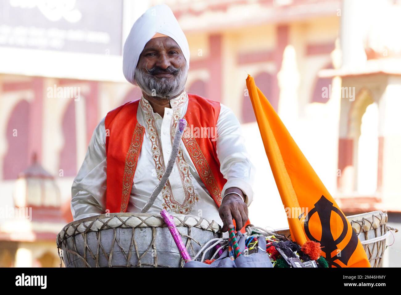 Indian Sikh demonstrates his traditional martial art skills during the ...