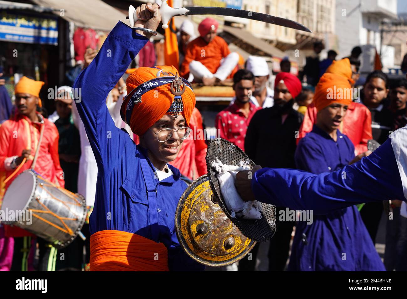 Indian Sikh demonstrates his traditional martial art skills during the ...