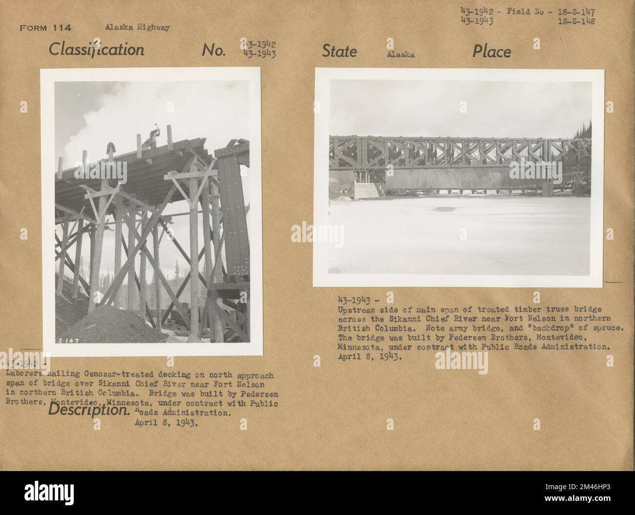 Laborers Nailing Osmose-Treated Decking; Upstream Side of Main Span of ...