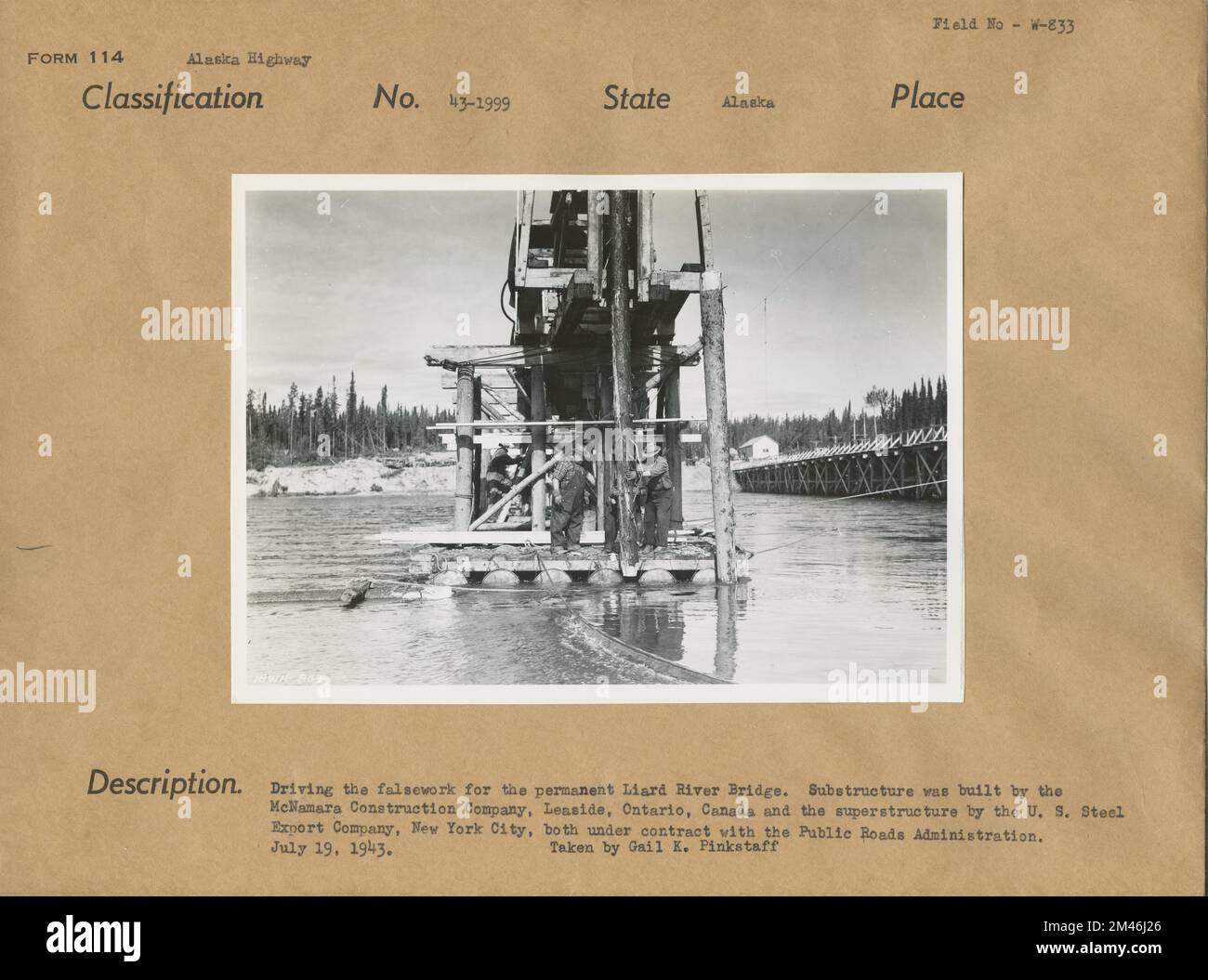 Driving the Falsework For the Permanent Liard River Bridge. Original ...