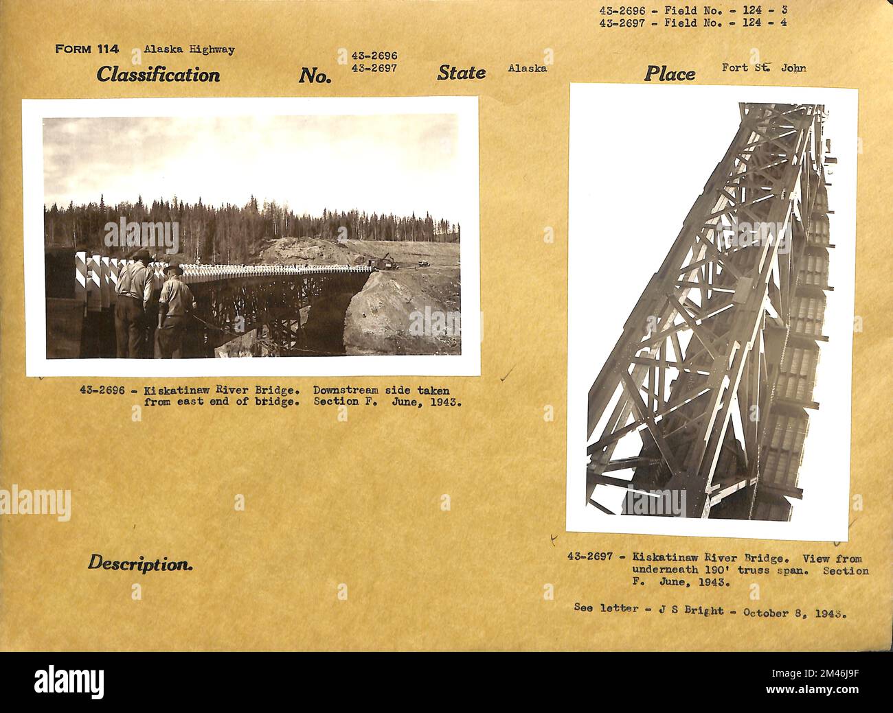 Kiskatinaw River Bridge. Original caption: 43-2696-Downstream side ...