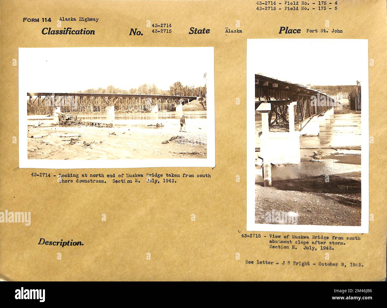 Muskwa Bridge. Original caption: 43-2714-Looking at north end of Muskwa ...