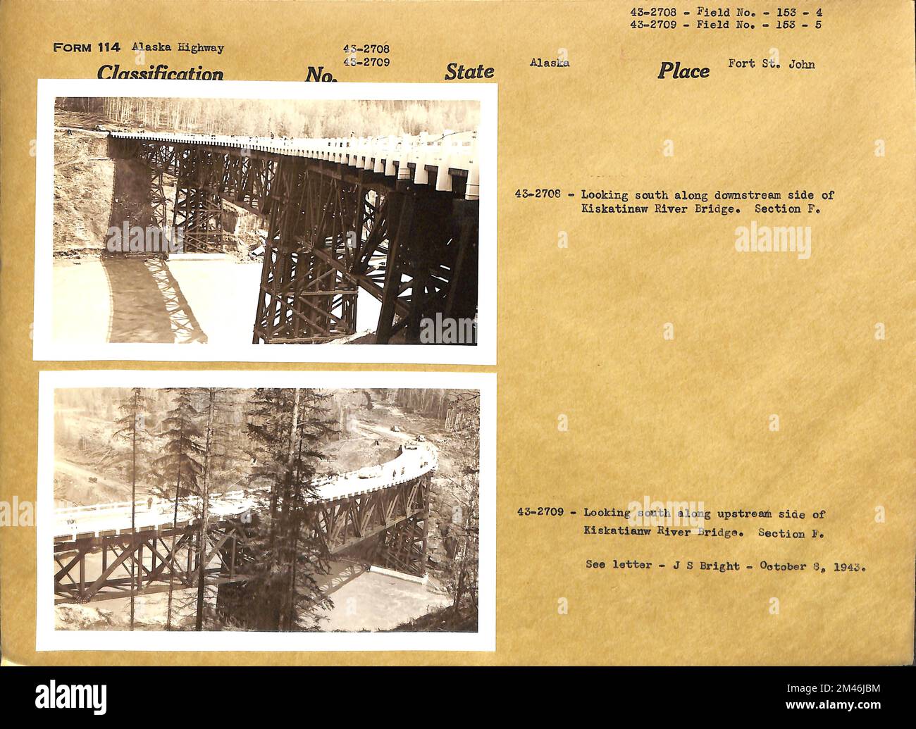 Kiskatinaw River Bridge. Original caption: 43-2708-Looking south along downstream side of ...