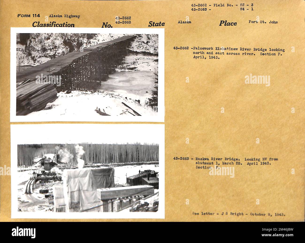 Kiskatinaw River. Original caption: 43-2662 Falsework Kiskatinaw River ...