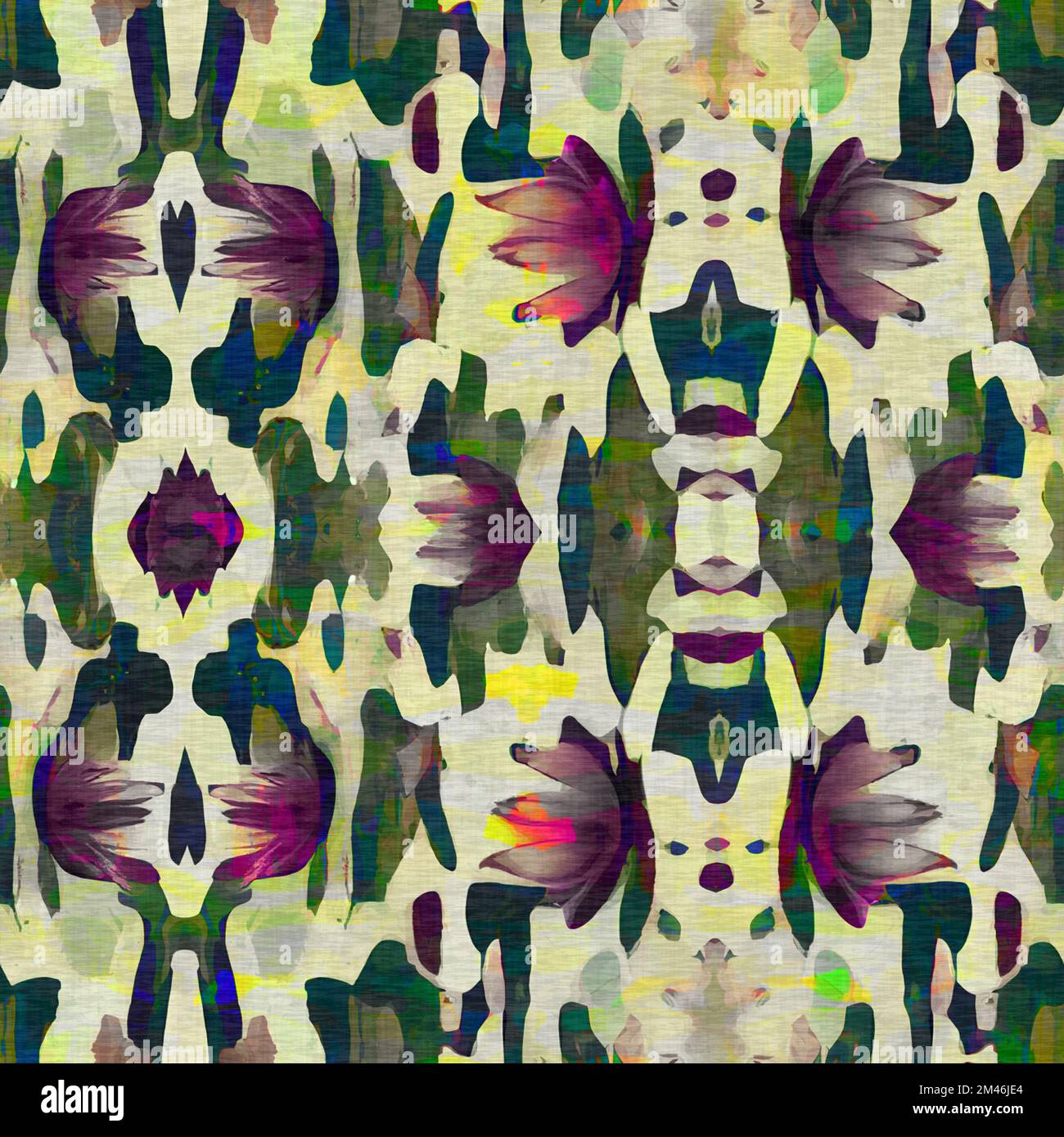 Retro kaleidoscope floral seamless pattern. Vintage geo gender neutral ...