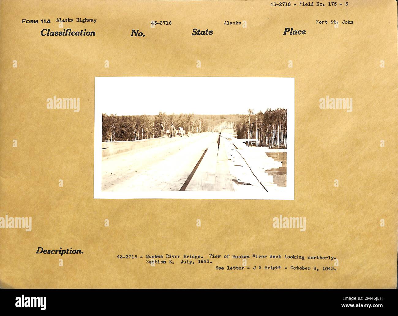 Muskwa River Bridge. Original caption: Muskwa River Bridge. View of Muskwa River deck looking ...