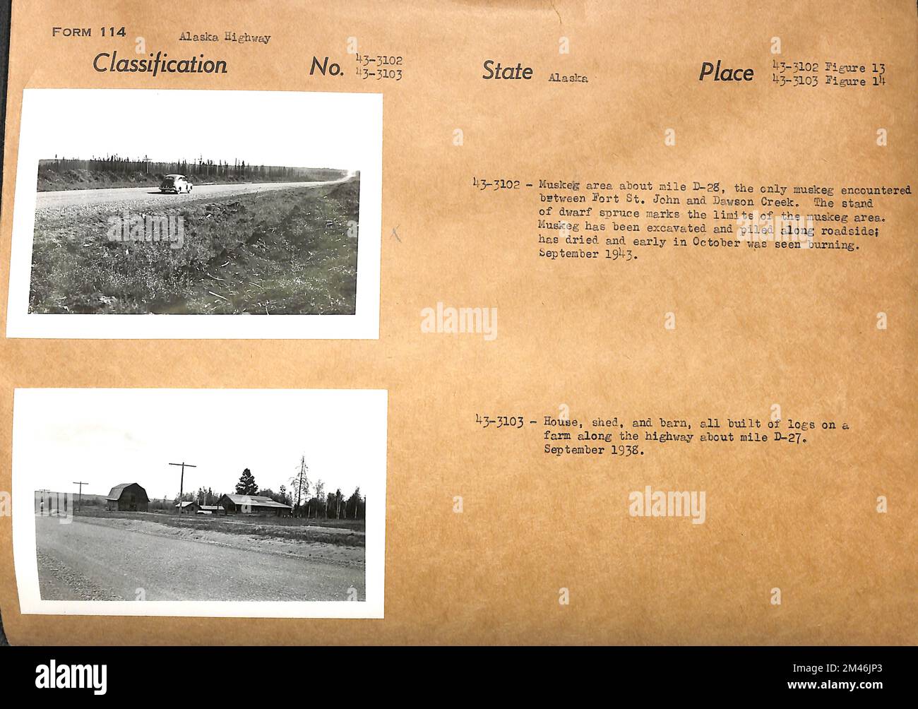 Muskeg area about mile D-28; House, shed and barn, all built of logs on ...